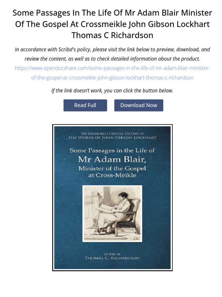 Some Passages In The Life Of Mr Adam Blair Minister Of The Gospel At ...