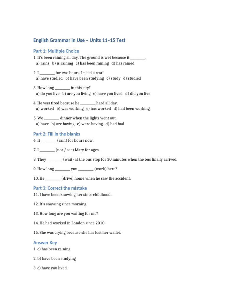 English Grammar in Use Units 11-15 Test | PDF
