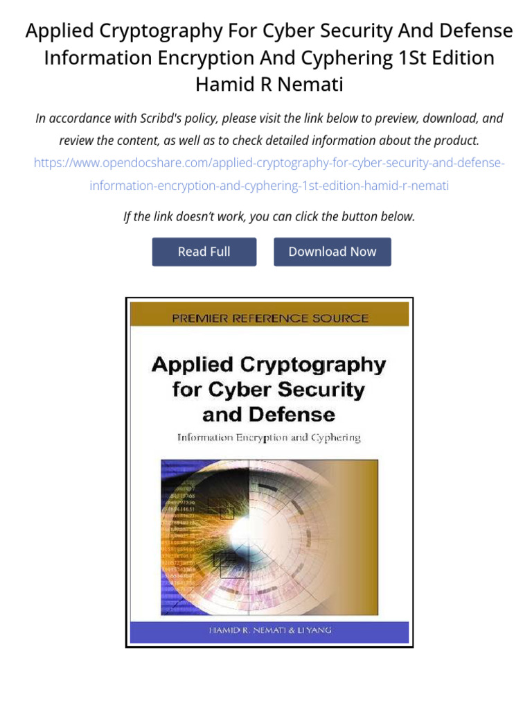 Applied Cryptography For Cyber Security And Defense Information Encryption And Cyphering 1st ...