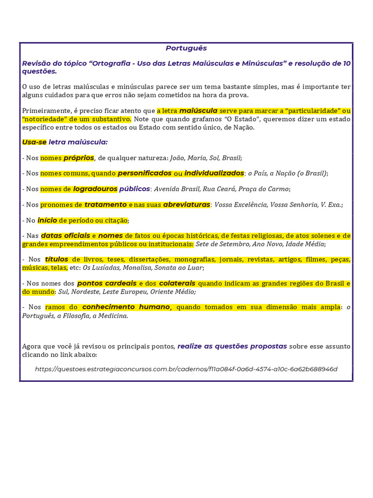 1.1.5. Português - Ortografia (Uso de Letras Maiúsculas e Minúsculas) | PDF