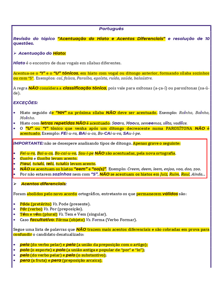 1.1.2. Português - Acentuação Do Hiato e Acentos Diferenciais | PDF