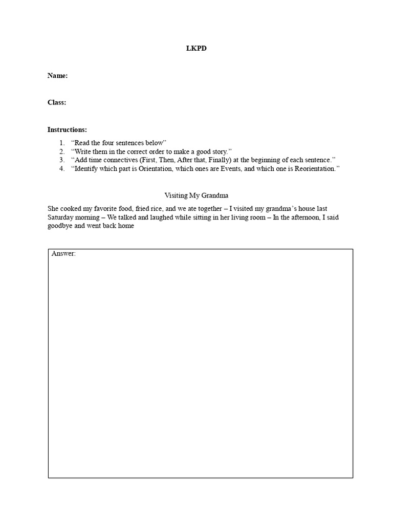 Story Sequencing Activity: Grandma Visit | PDF