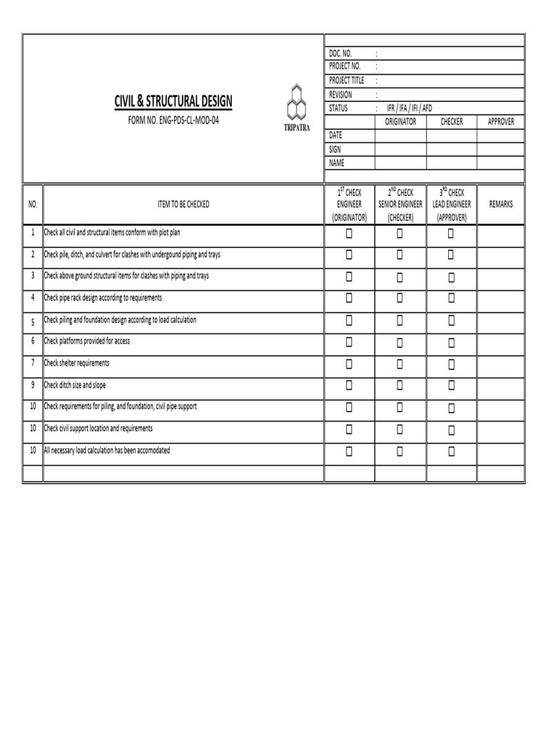 Civil & Structural Design Checklist | PDF