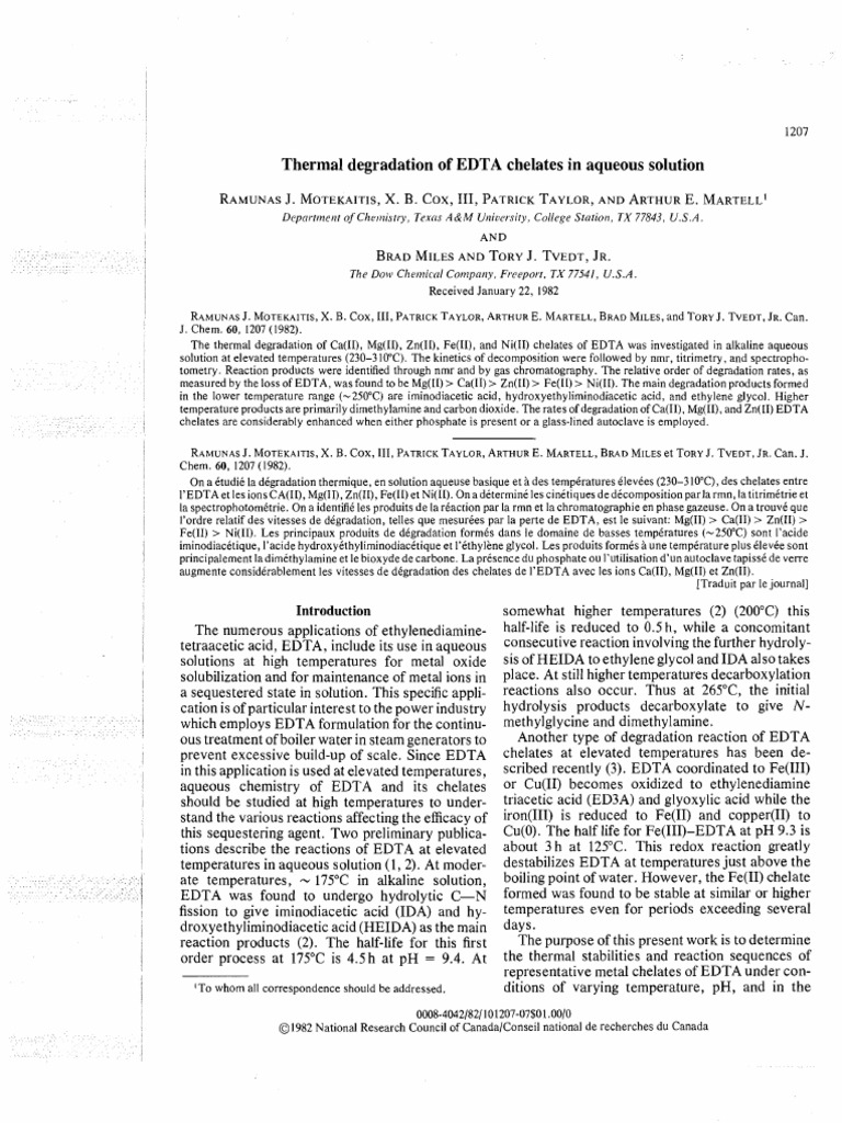Thermal Degradation of EDTA Chelates | PDF | Ethylenediaminetetraacetic ...
