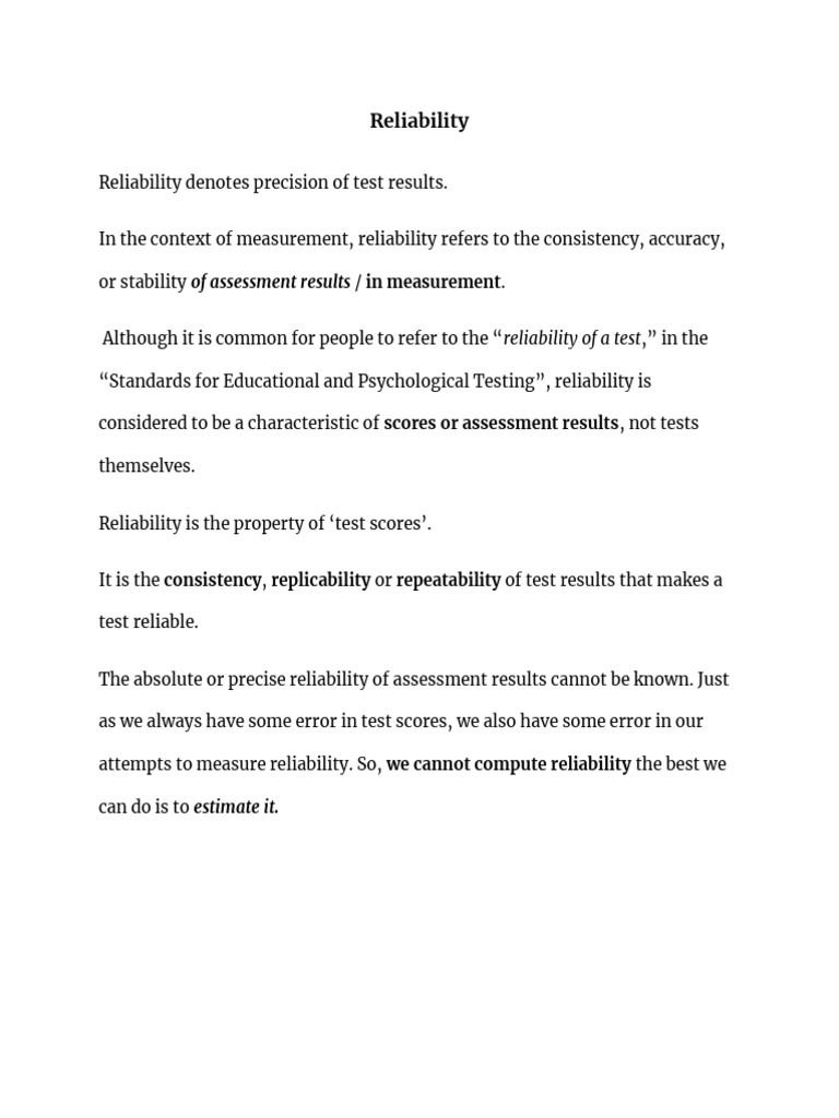REliability NOTE | PDF | Cronbach's Alpha | Evaluation Methods