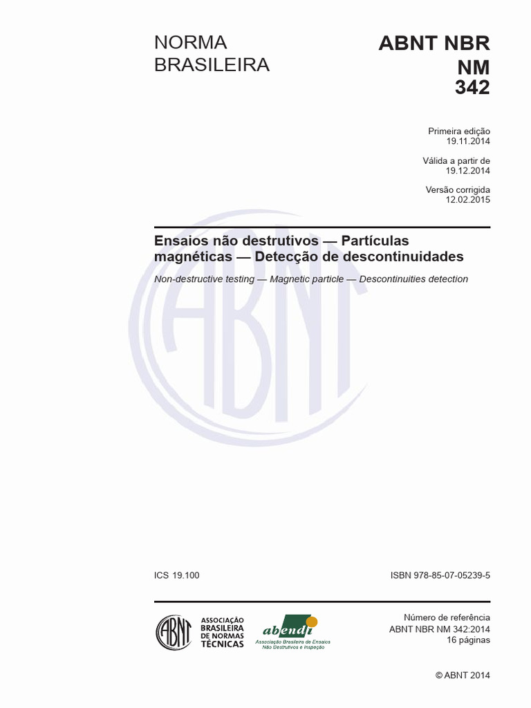 NBR NM 342 - ENSAIOS NÃ O DESTRUTIVOS - PartÃ­culas magnÃ©ticas ...