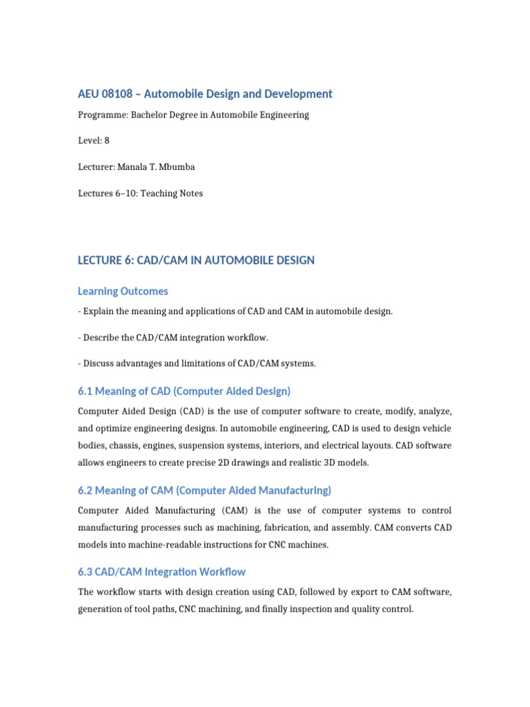 Lectures 6 10 BAE 2025 | PDF | Computer Aided Design | Motor Vehicle