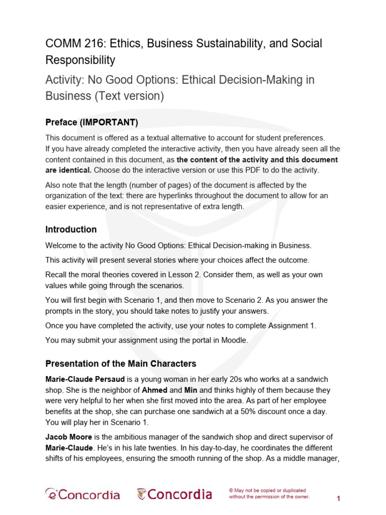 COMM216 Activity Best of Bad Options TextVersion | PDF