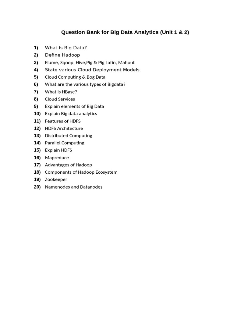 Question Bank for Big Data Analytics | PDF