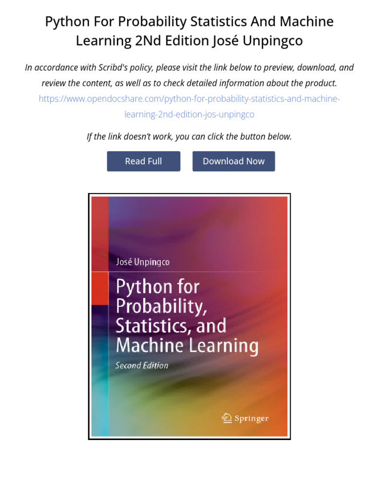 Python for Probability Statistics and Machine Learning 2nd Edition José Unpingco | PDF