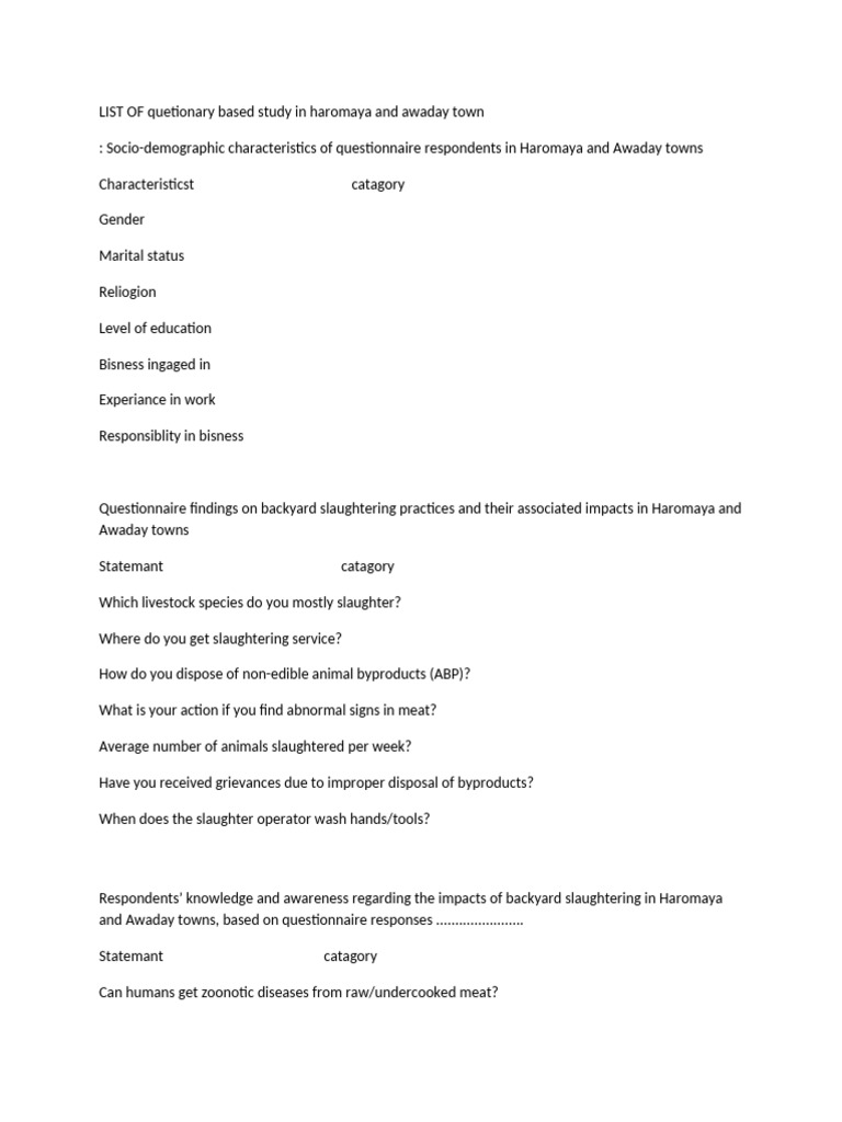 LIST of Quetion for Thesis | PDF
