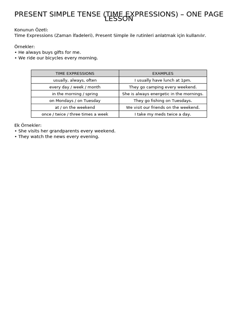 Present Simple Tense Time Expressions | PDF