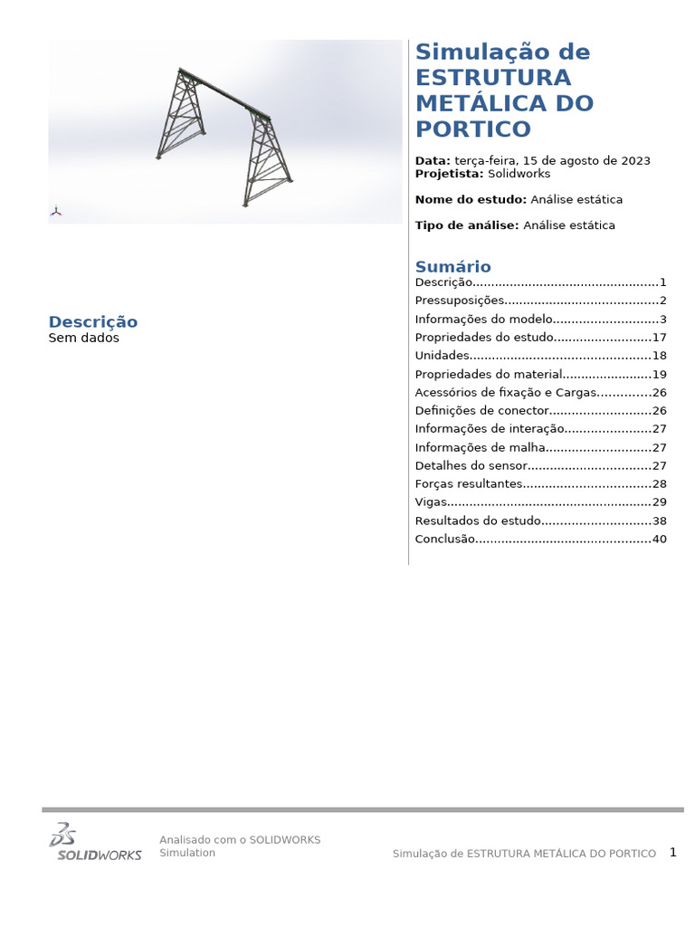 ESTRUTURA METÁLICA DO PORTICO-Análise estática 6 de [Análise estática 5 ...