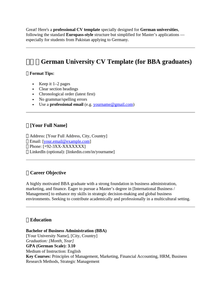 German University Cv Templet | PDF | Digital Marketing | Human ...