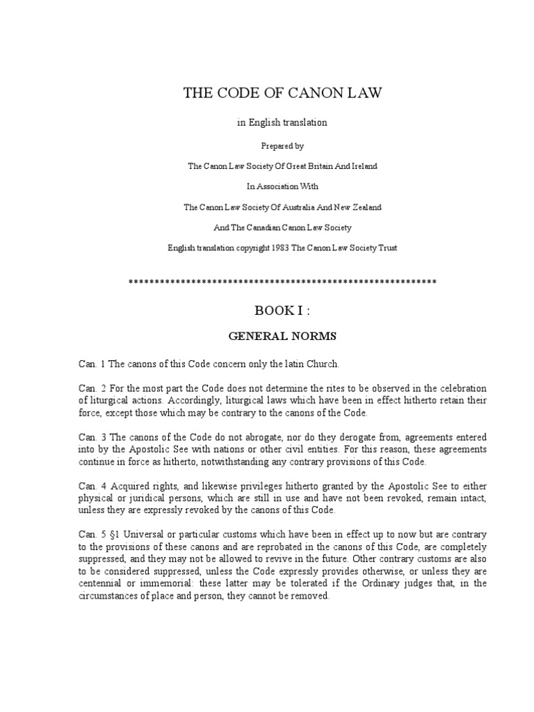 Code of Canon Law | PDF | Catholic Church | Canon Law