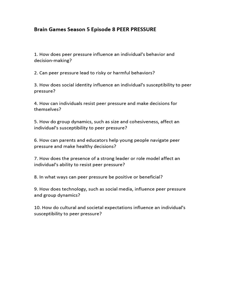 Brain Games Season 5 Episode 8 PEER PRESSURE | PDF