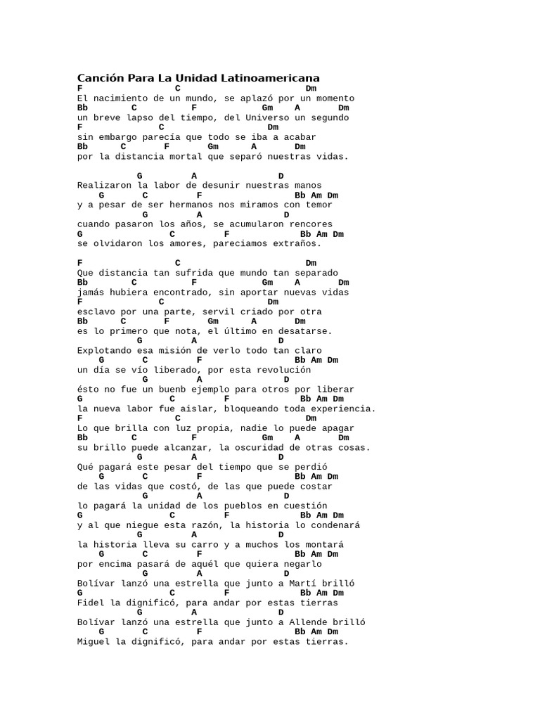 Canción sobre la Unidad Latinoamericana | PDF