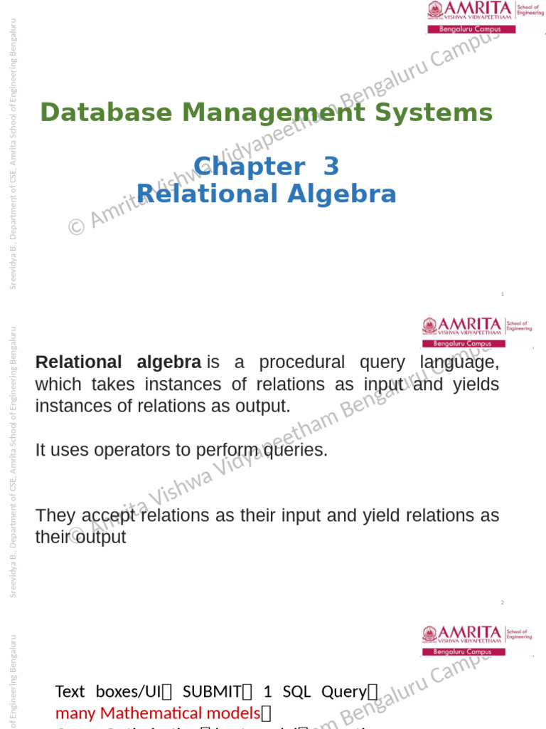 DBMS Ch3 Relational Algebra | PDF | Relational Model | Databases