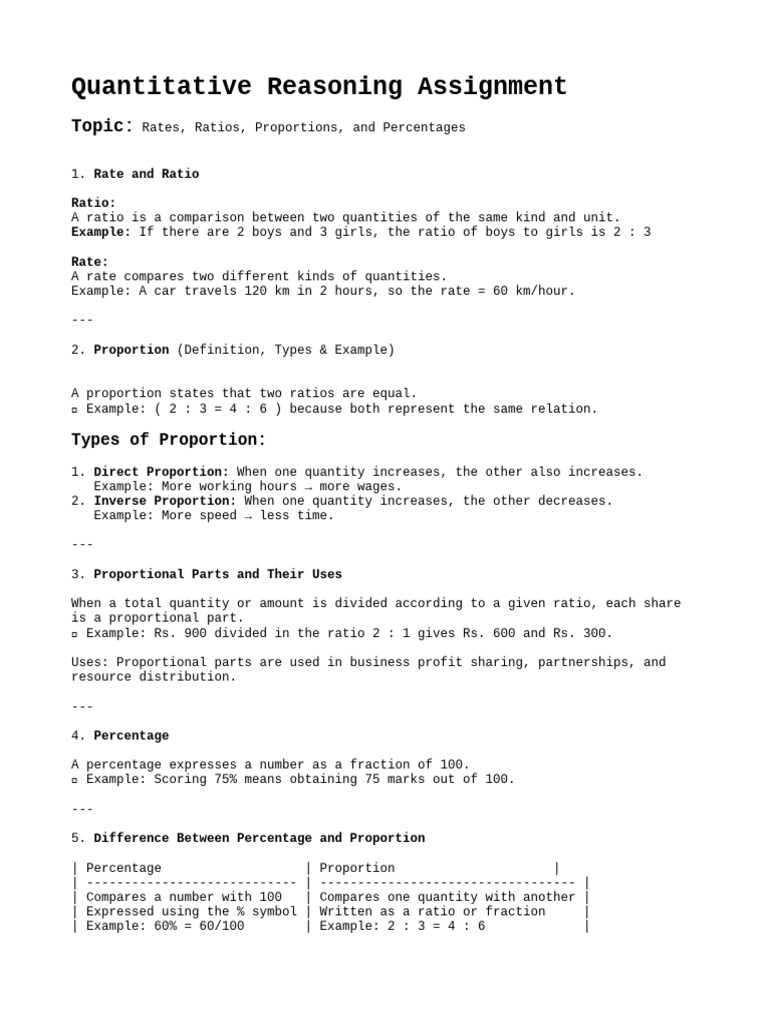 Quantitative Reasoning: Rates & Percentages | PDF | Ratio | Quantity
