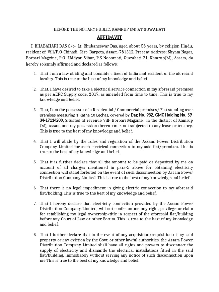 Affidavit for Electric Connection | PDF | Civil Law (Common Law)