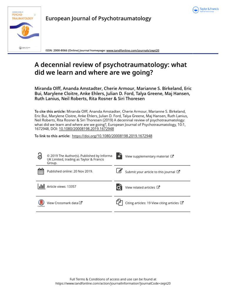 A Decennial Review of Psychotraumatology What Did We Learn and Where ...