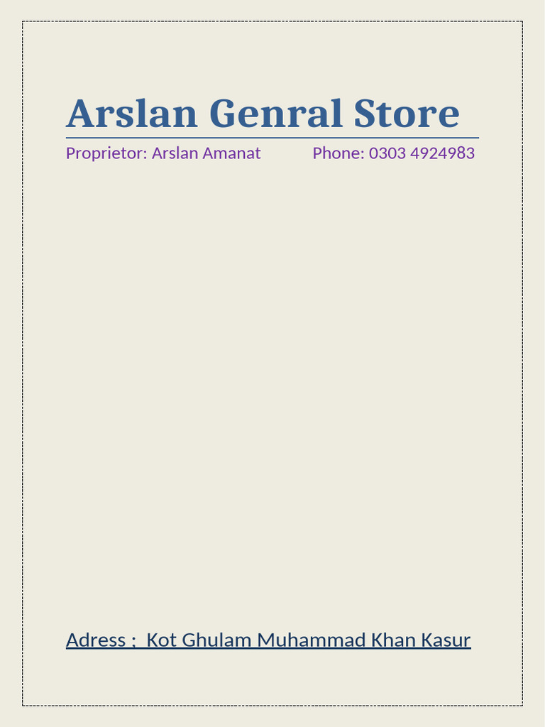 Arslan Genral Store | PDF