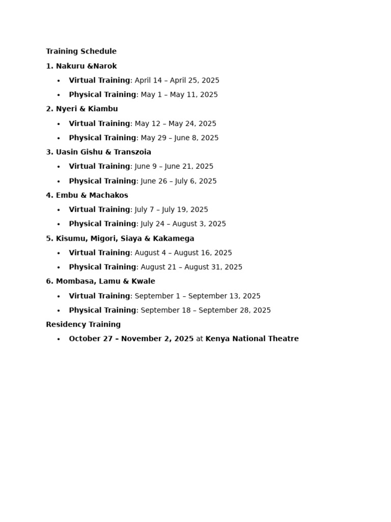 2025 Training Schedule in Kenya | PDF
