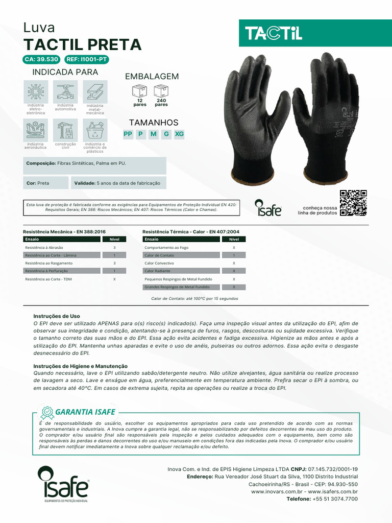 Ficha Técnica - Luva Tactil Preta | PDF