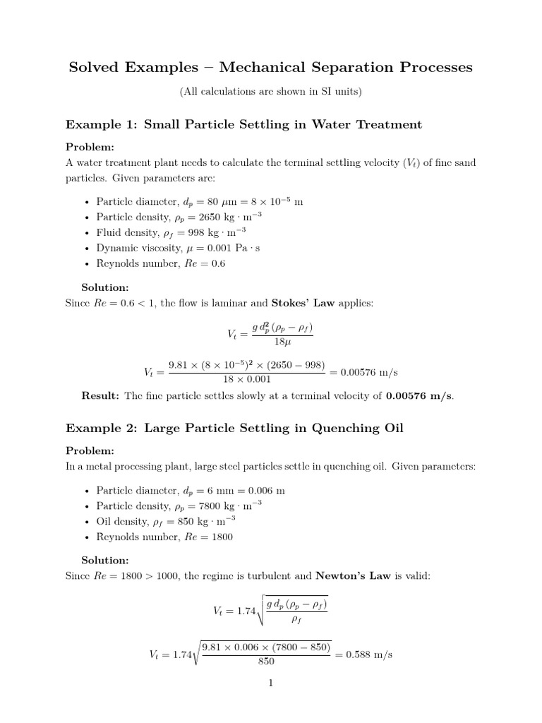 Mechanical Separation Processes EXP | PDF | Reynolds Number | Viscosity