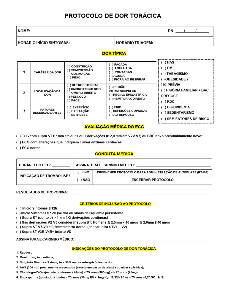 Protocolo de Atendimento à Dor Torácica | PDF | Infarto do Miocárdio ...