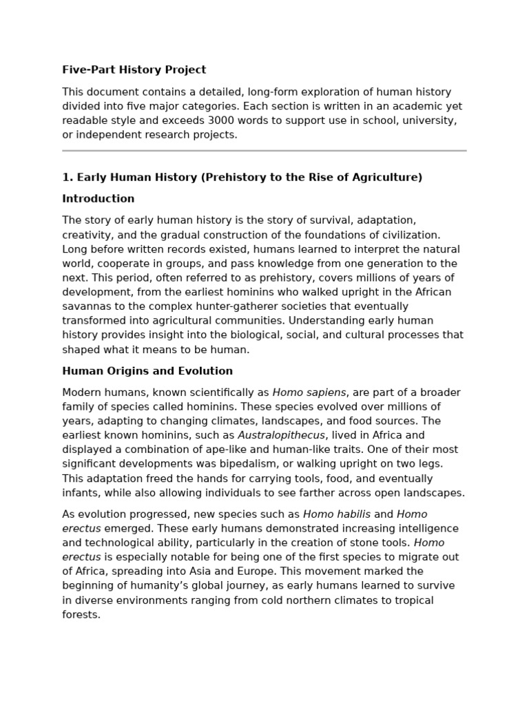 Early Human History (Prehistory to the Rise of Agriculture) | PDF ...