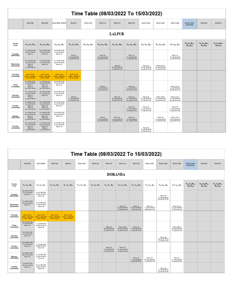 54. Class Routine (01 March 2022 to 08 March 2022) _ for Display | PDF