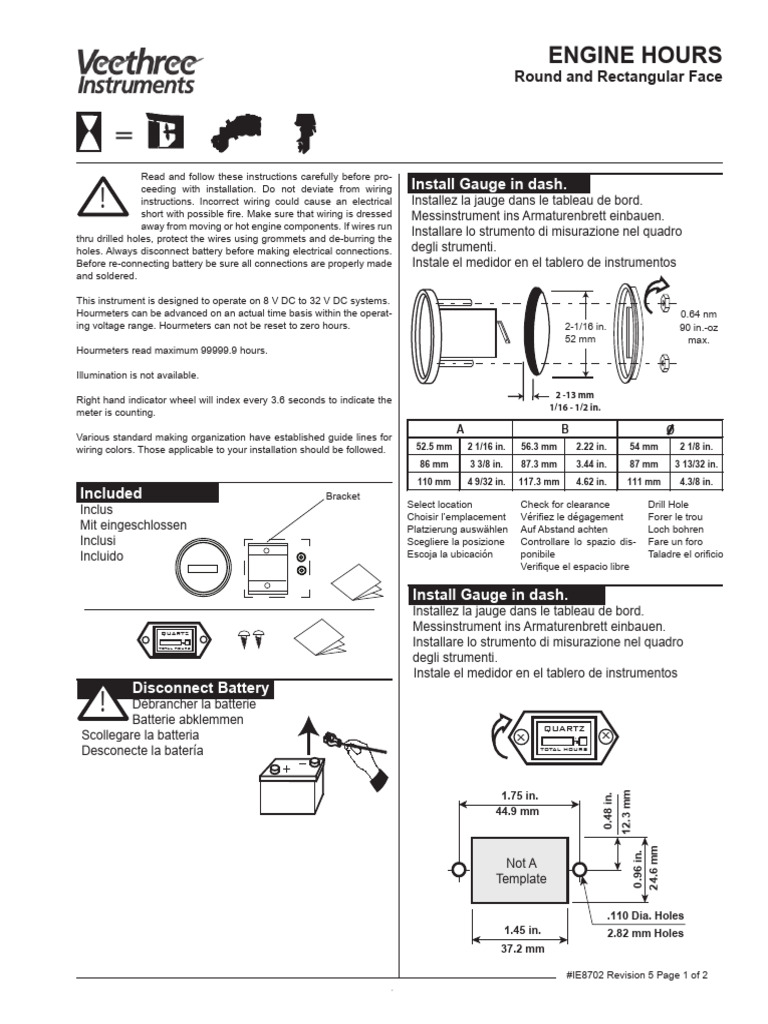 Hourmeter Installation Instructions | PDF | Electronics | Equipment