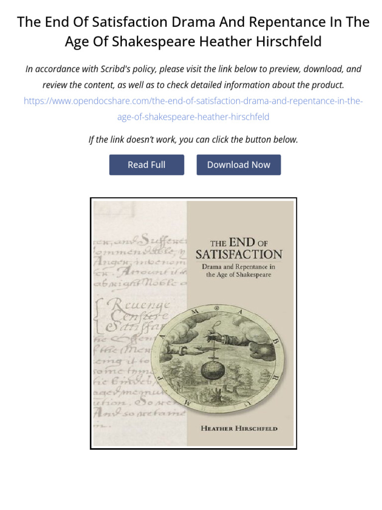 The End Of Satisfaction Drama And Repentance In The Age Of Shakespeare ...