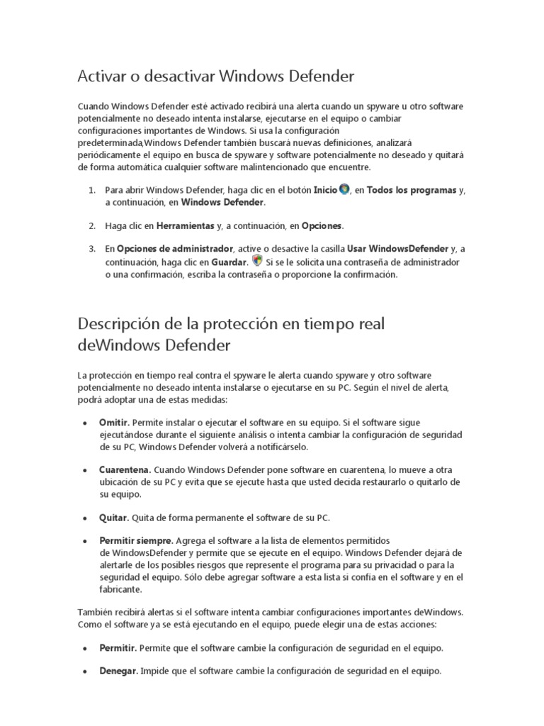 Activar o Desactivar Windows Defender | PDF | explorador de Internet ...
