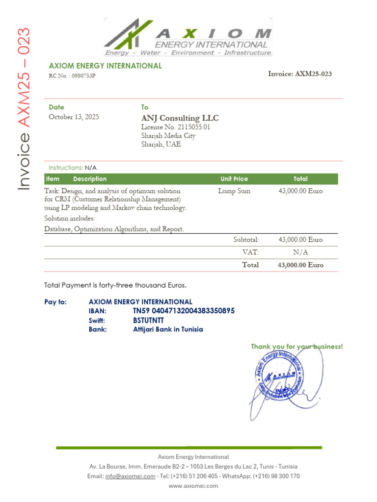 Axiom Energy Invoice AXM25-023 | PDF
