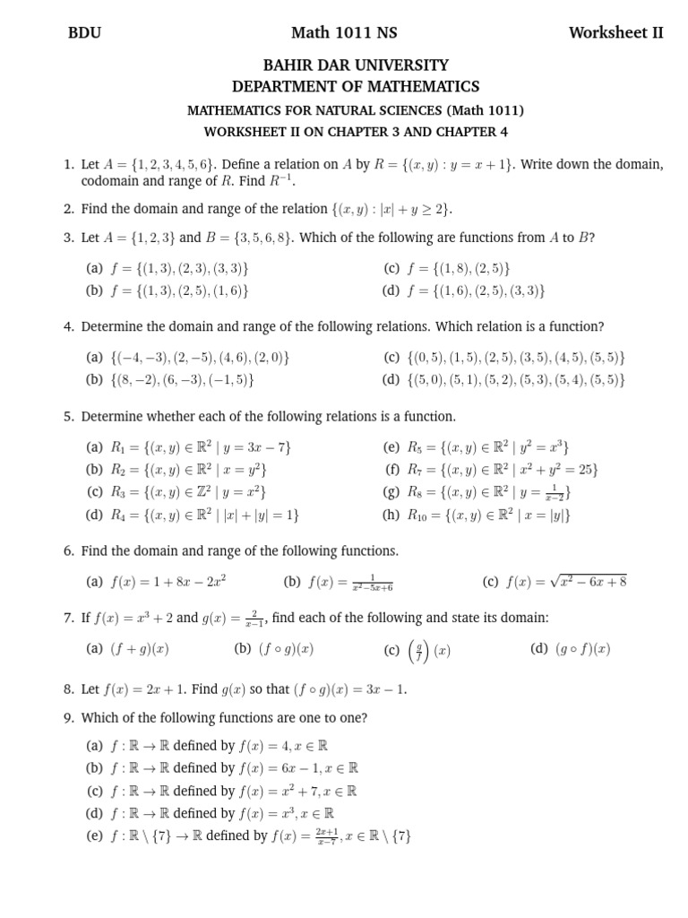 Math 1011 NS 2018 E.C Worksheet II on Chapter 3 and 4. | PDF | Ellipse ...