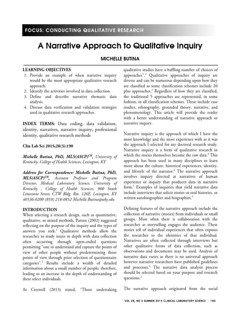 A Narrative Approach To Qualitative Inquiry | PDF | Qualitative ...