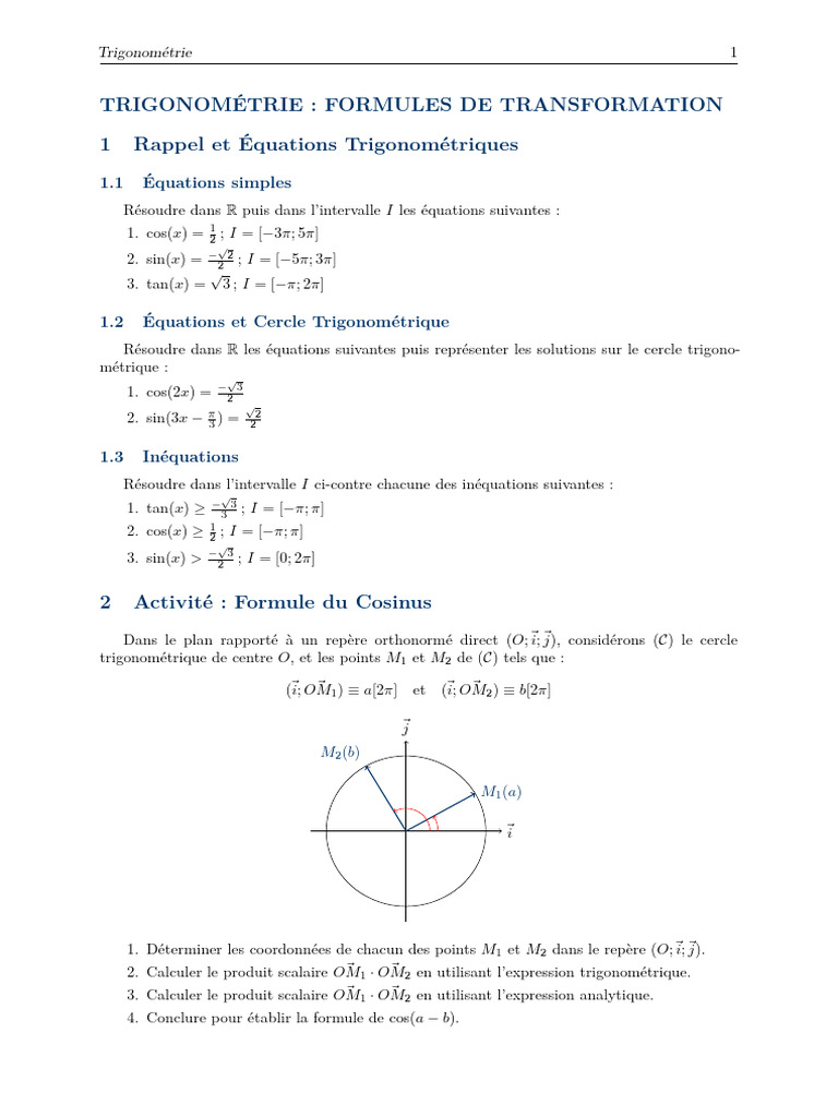 Formules et Équations en Trigonométrie | PDF | Fonction trigonométrique ...