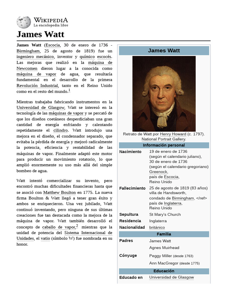 Innovaciones de James Watt en la máquina de vapor | PDF | James Watt