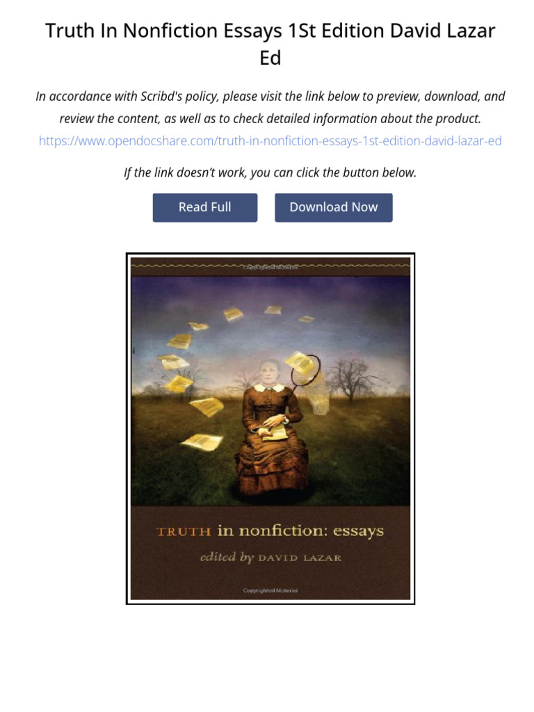 Truth In Nonfiction Essays 1st Edition David Lazar Ed | PDF | Narrative ...