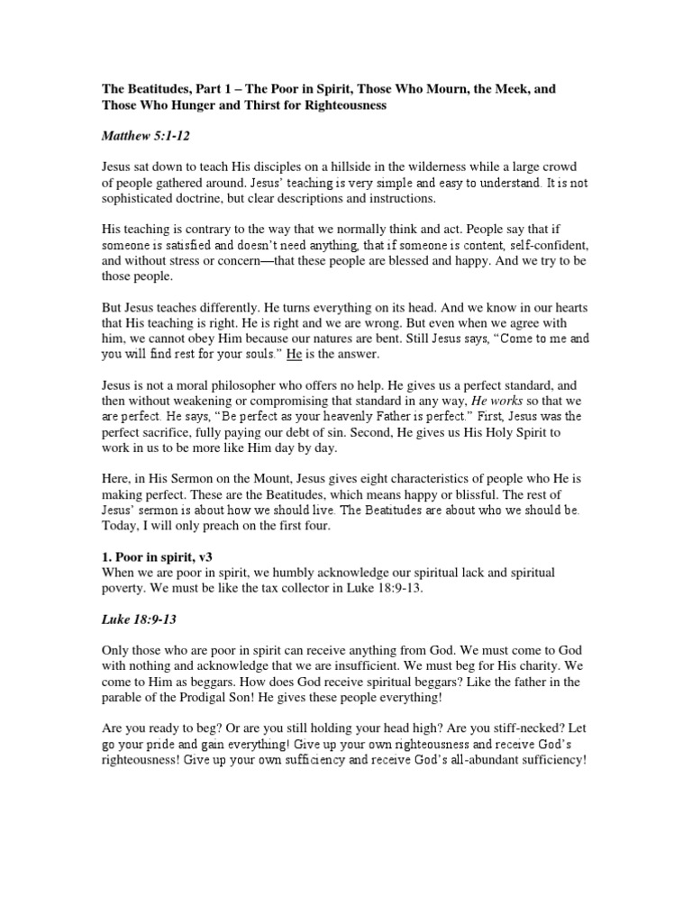 The Beatitudes Explained: Part 1 | PDF | Beatitudes | Sermon On The Mount
