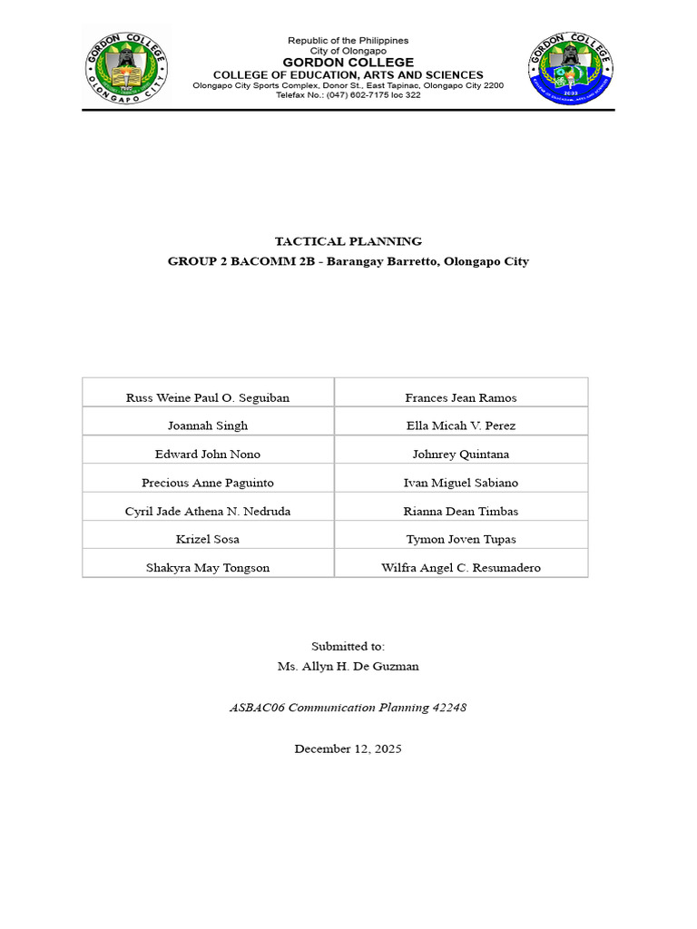 Group 2 Tactical Planning.docx | PDF