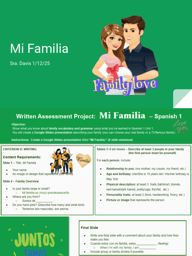 1.1 End of Unit Project Mi Familia | PDF | Learning | Linguistics