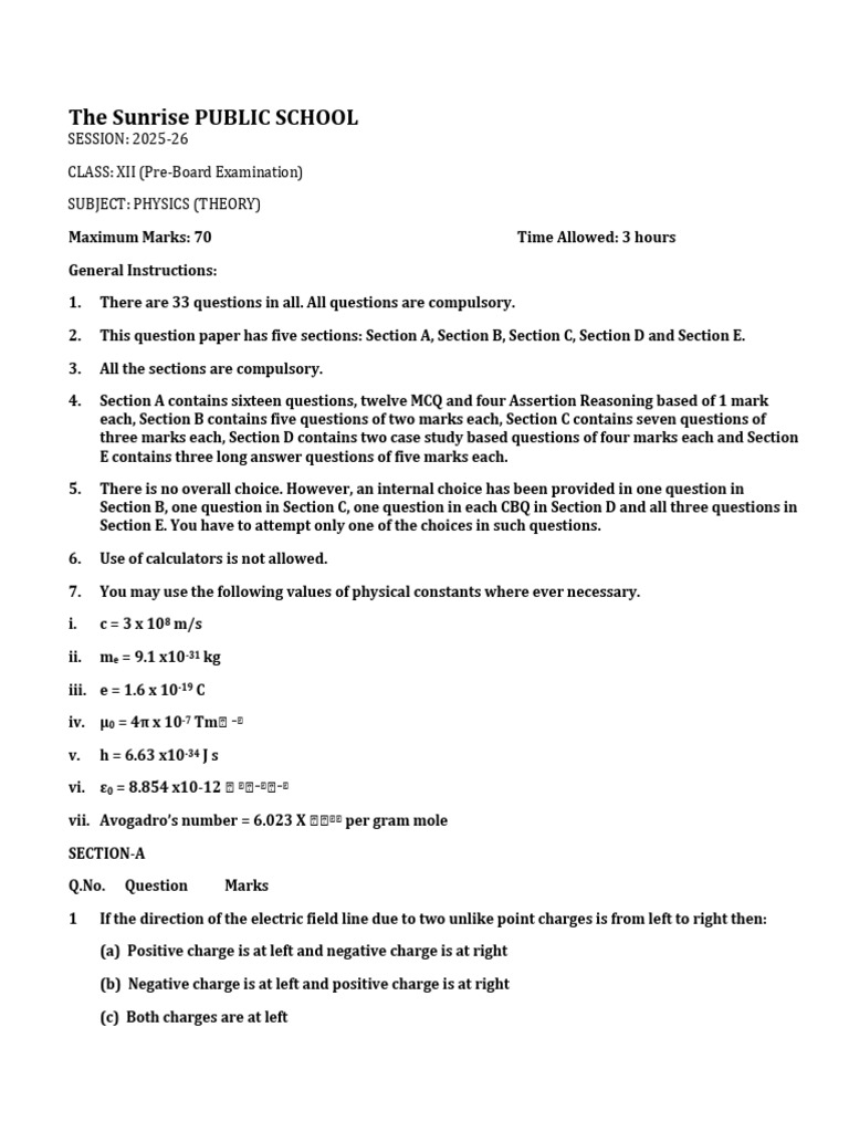 Pre Board Sunrise Answer Key | PDF | Semiconductors | Doping (Semiconductor)