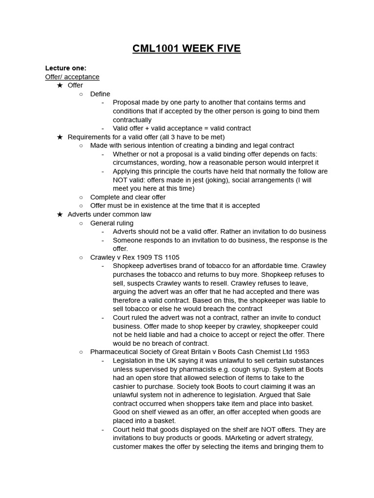 Cml1001 Week Five | PDF | Offer And Acceptance | Advertising