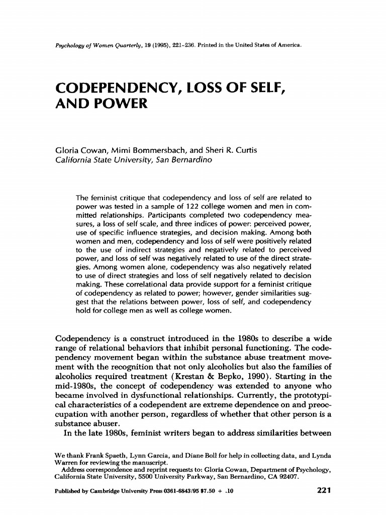 Codependency, Loss of Self, and Power | PDF | Factor Analysis ...