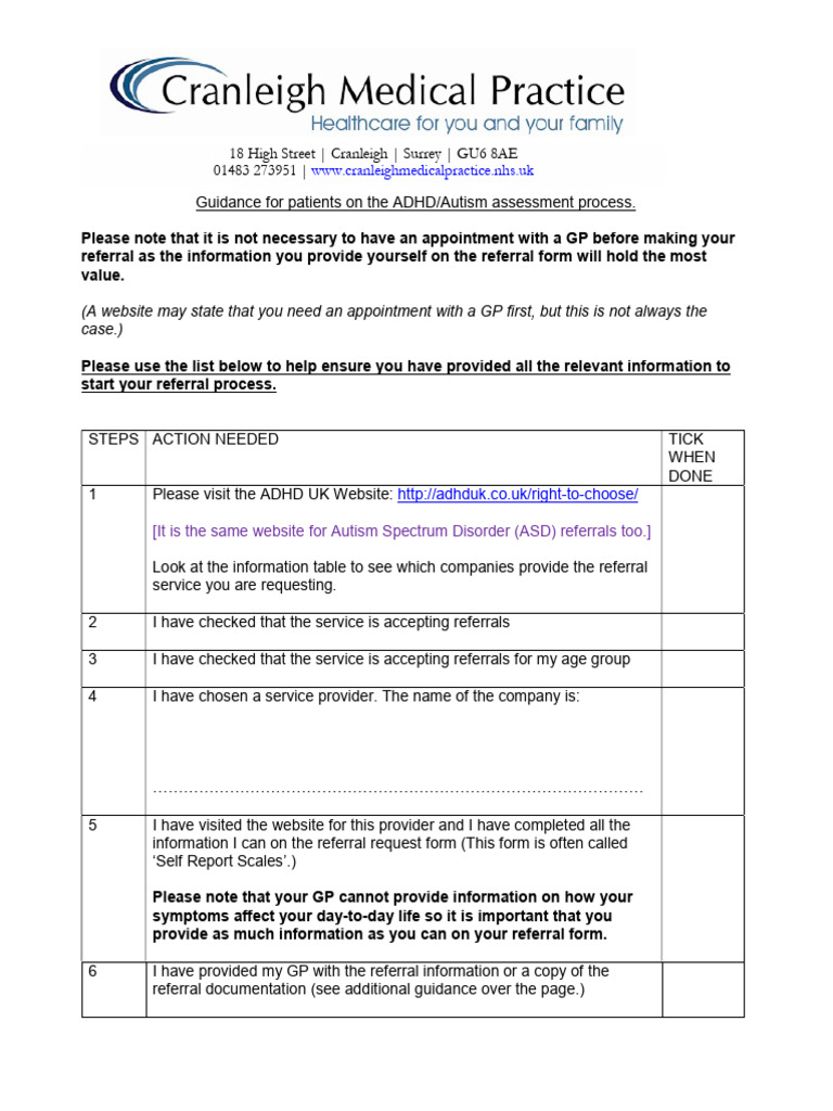 Patient Guidance ADHD ASD Referrals | PDF | Attention Deficit ...