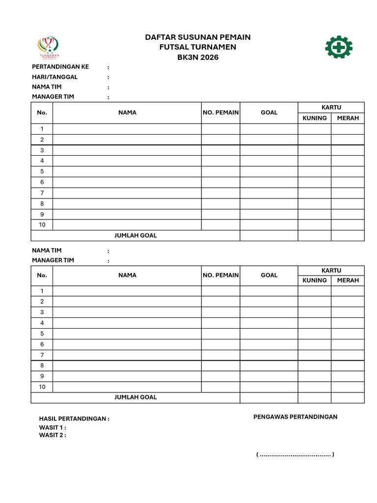Daftar Pemain Futsal Turnamen BK3N 2026 | PDF