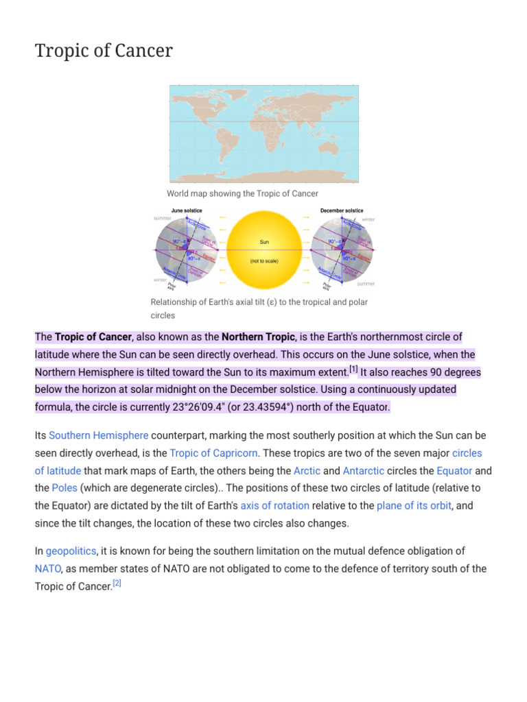 Tropic of Cancer - Wikipedia | PDF | Physical Geography | Earth Sciences